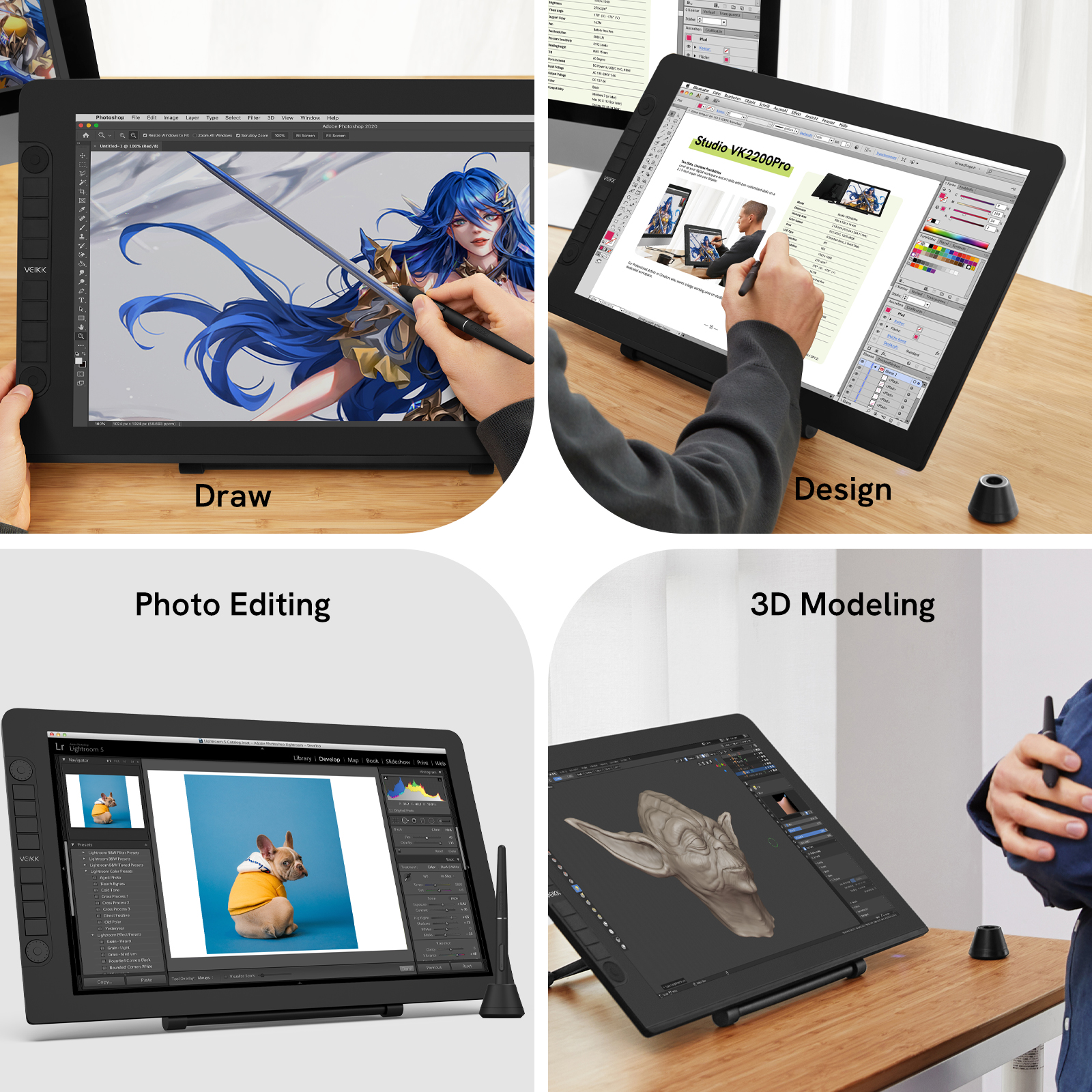 VEIKK Studio VK2200Pro Full laminated and High resolution Display Tablet