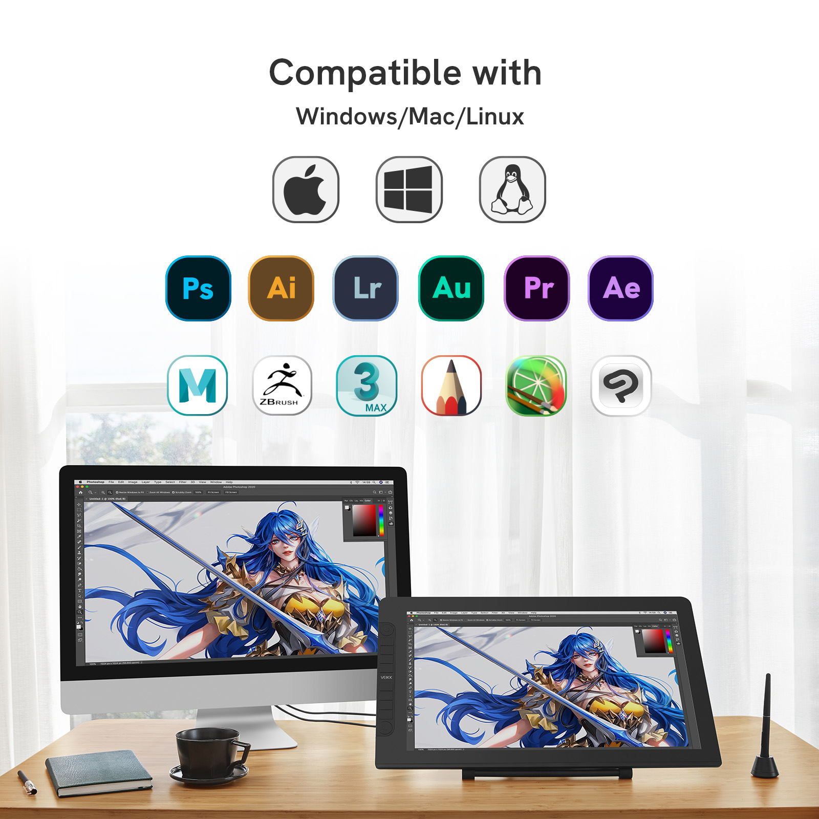 VEIKK Studio VK2200Pro Full laminated and High resolution Display Tablet